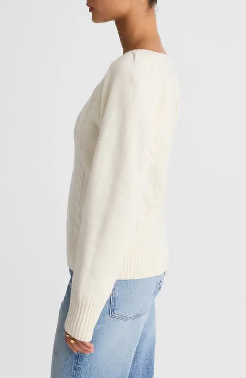 Madewell V-neck Merino Wool Cable-stitch Sweater - Arctic