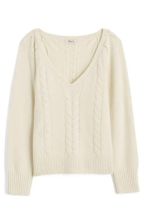 Madewell V-neck Merino Wool Cable-stitch Sweater - Arctic