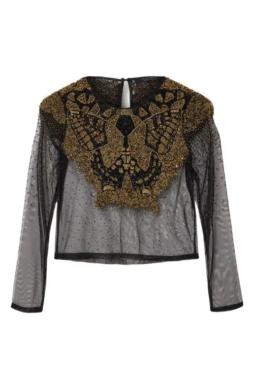 ALLSAINTS Greta Sequin Beaded Sheer Top
