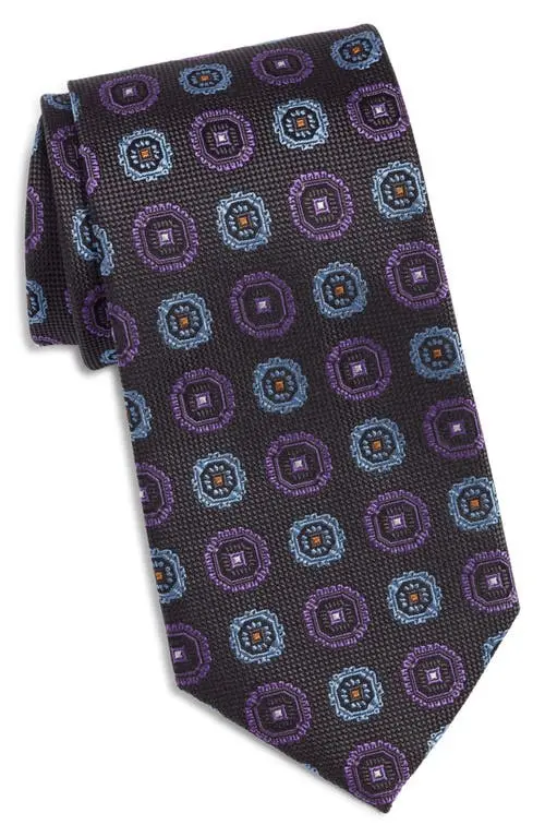 Nordstrom Floral Medallion Silk Jacquard Neck Tie - Black- Purple