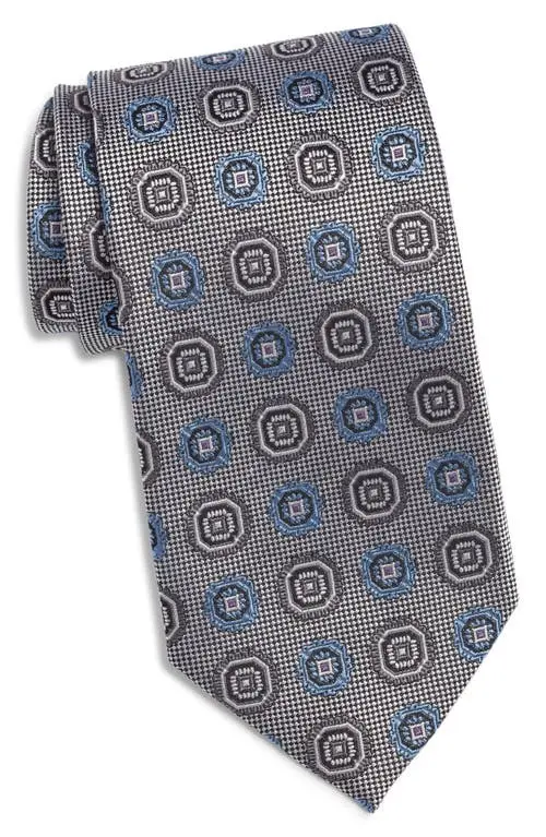 Nordstrom Floral Medallion Silk Jacquard Neck Tie - Silver
