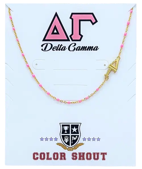 COLOR SHOUT Delta Gamma Greek Letter Side Set Necklace - Yellow Gold