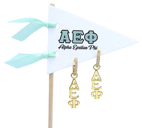 COLOR SHOUT Alpha Epsilon Phi Greek Letter Huggie Earrings - Yellow Gold
