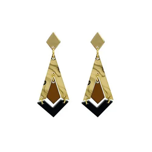 TOOLALLY Art Deco Diamond Drop Earrings - Tortoiseshell And Earth