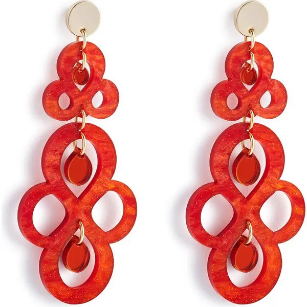 TOOLALLY Batik Dangle Earrings - Red And Orange