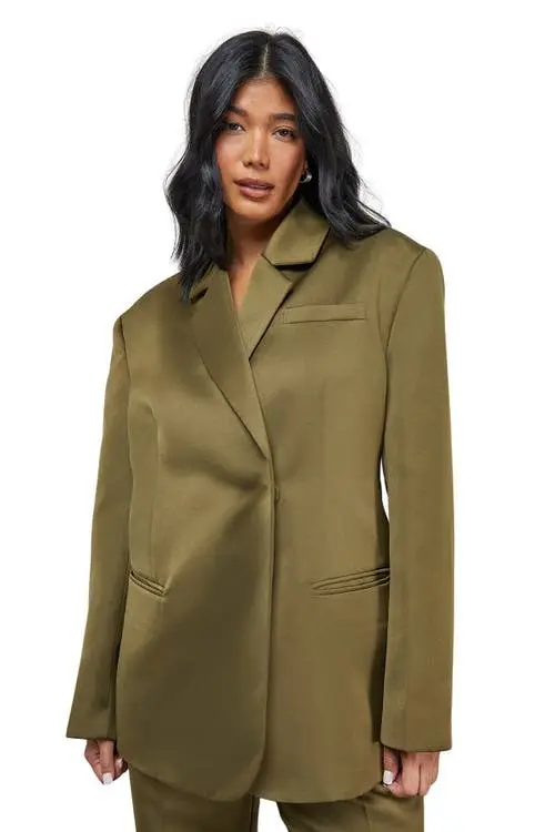 WAREHOUSE Premium Satin Oversized Blazer - Olive