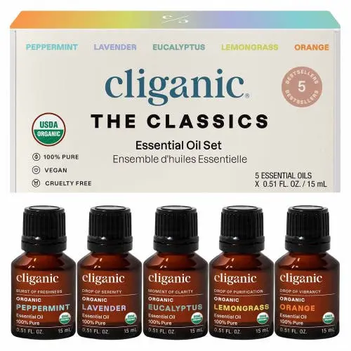 CLIGANIC Organic Aromatherapy Settop 5 Essential Oils 5x0.5oz - None