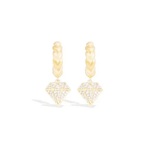 CAMPBELL + CHARLOTTE Juju Diamond Charm Huggie Earrings - Diamond- Gold