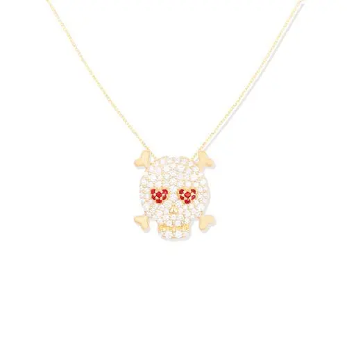 CAMPBELL + CHARLOTTE Juju Skull Charm Diamond Necklace - Gold