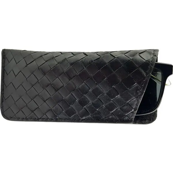 DEUX MAINS Woven Leather Sunglasses Case - Black