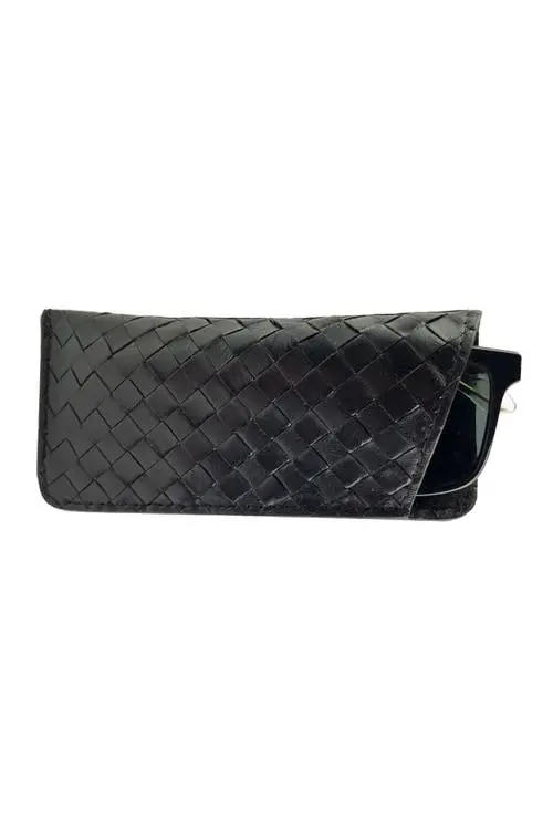 DEUX MAINS Woven Leather Sunglasses Case
