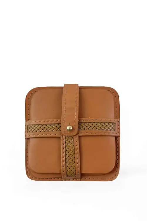 DEUX MAINS Woven Square Coasters - Cognac