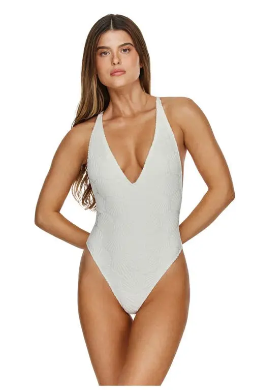 GOTTEX Mermaid Island Textured Deep Plunge One Piece - Ivory