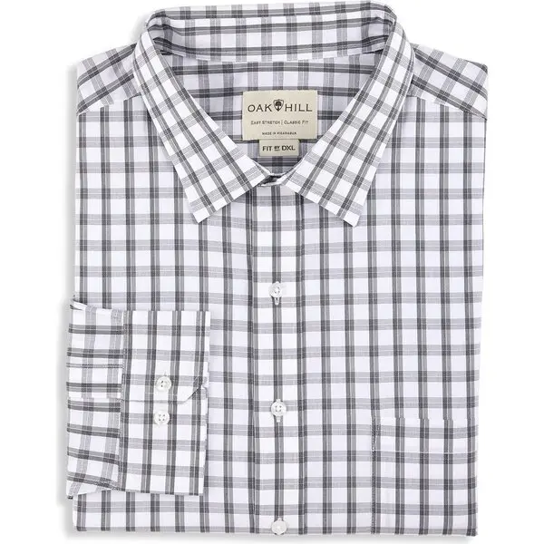 OAK HILL BY DXL Big & Tall Medium Plaid Dress Shirt - Black Grey