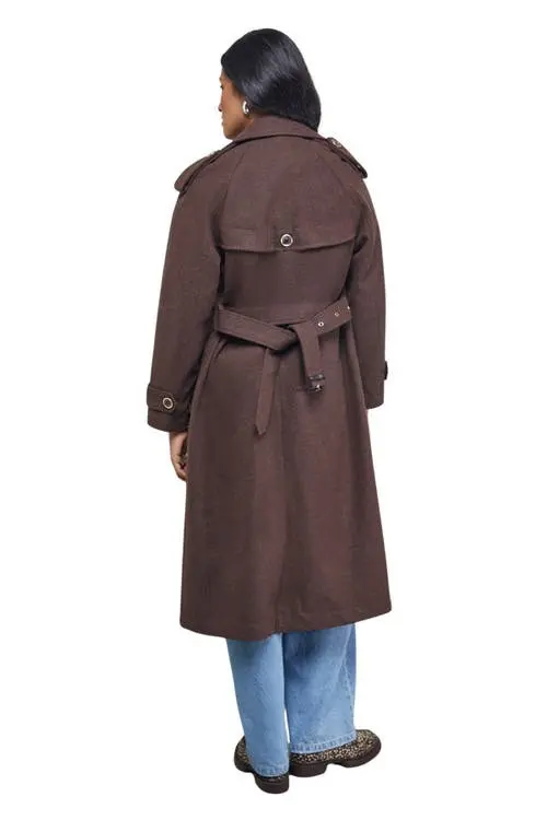 WAREHOUSE Wool Mix Belted Trench Coat - Chocolate
