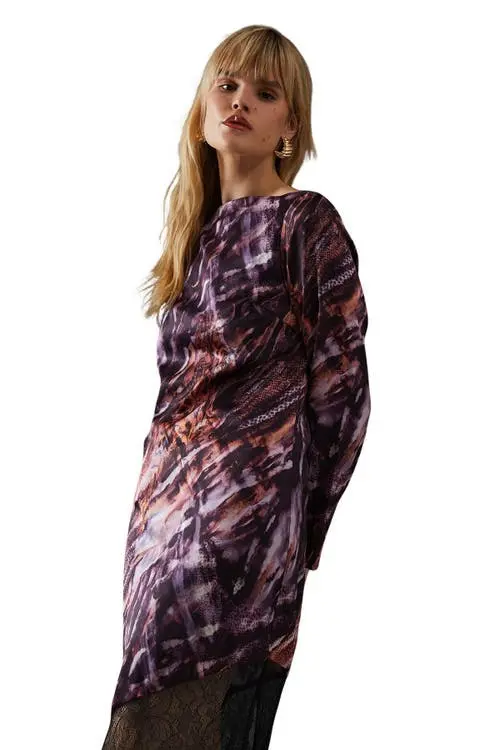 WAREHOUSE Column Lace Panel Midi Dress
