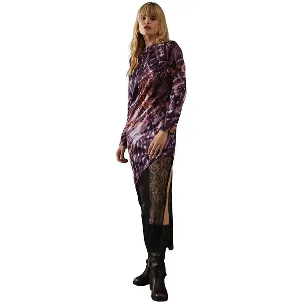 WAREHOUSE Column Lace Panel Midi Dress - Multi