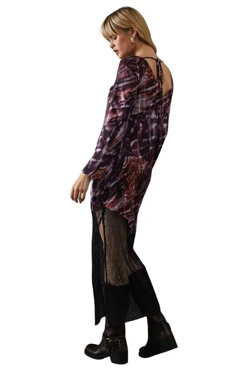 WAREHOUSE Column Lace Panel Midi Dress