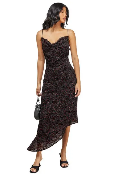 WAREHOUSE Spot Devore Cowl Neck Maxi Dress