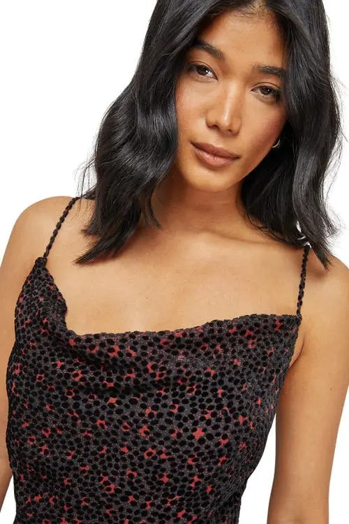 WAREHOUSE Spot Devore Cowl Neck Maxi Dress