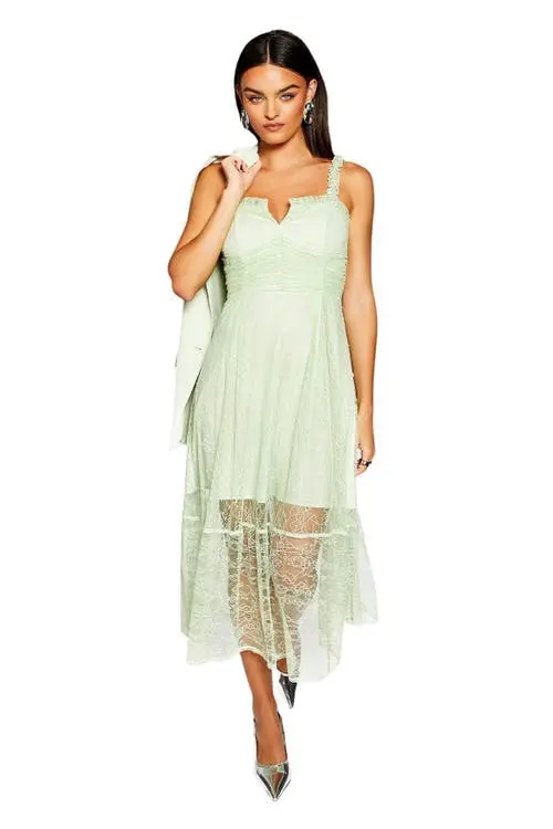 WAREHOUSE Runway Lace Detail Maxi Dress - Sage