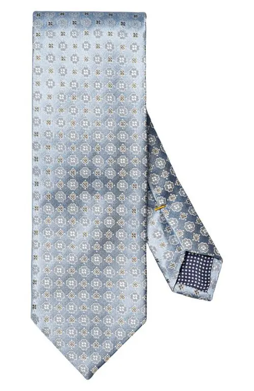 Eton Floral Jacquard Silk Standard Neck Tie - Light Blue