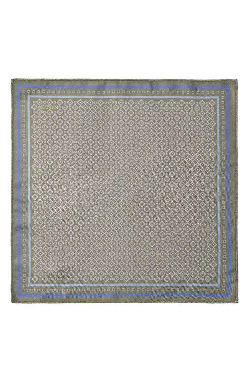 Eton Geometric & Paisley Reversible Silk Pocket Square - Medium Green