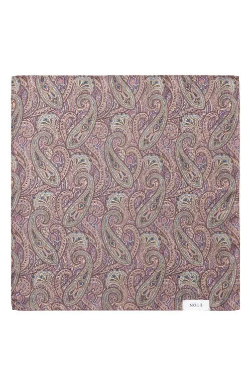 Eton Medallion & Paisley Reversible Silk Pocket Square - Medium Purple