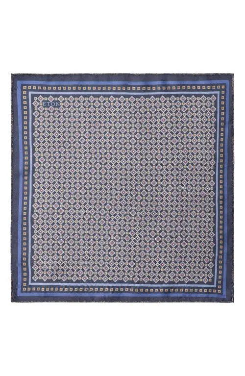 Eton Geometric & Paisley Reversible Silk Pocket Square - Navy