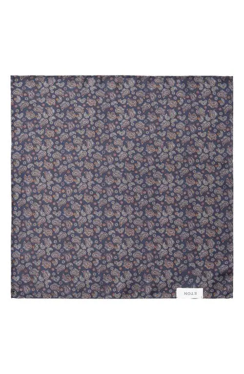 Eton Geometric & Paisley Reversible Silk Pocket Square - Navy