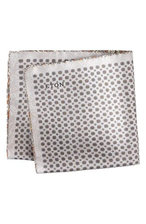 Eton Medallion & Paisley Reversible Silk Pocket Square - Light Grey