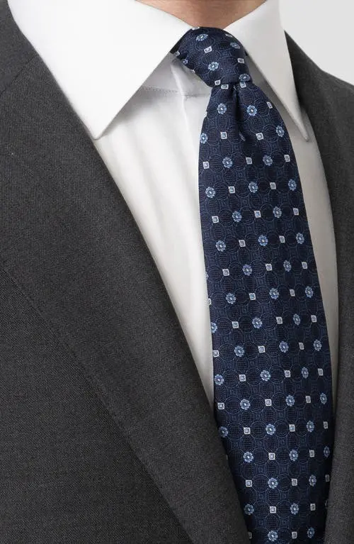 Eton Floral Jacquard Silk Neck Tie - Navy
