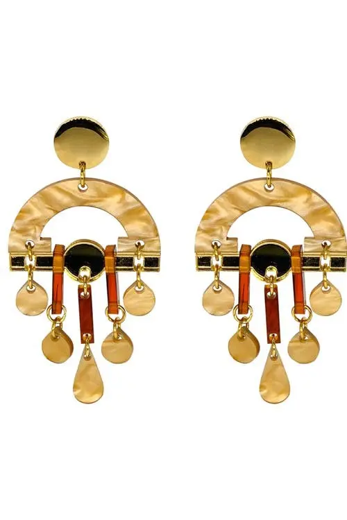 TOOLALLY Fan Chandelier Earrings - Caramel & Gold