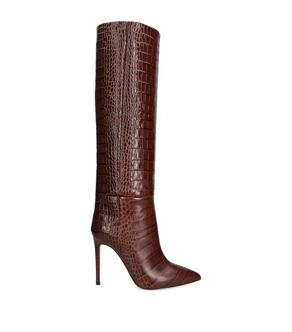 Paris Texas Leather Croc-print Stiletto Boots 105