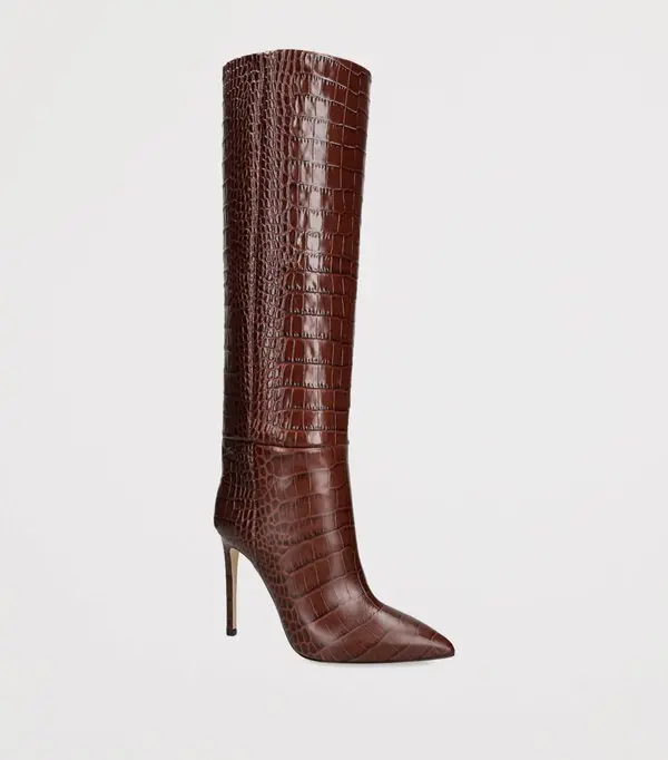 Paris Texas Leather Croc-print Stiletto Boots 105