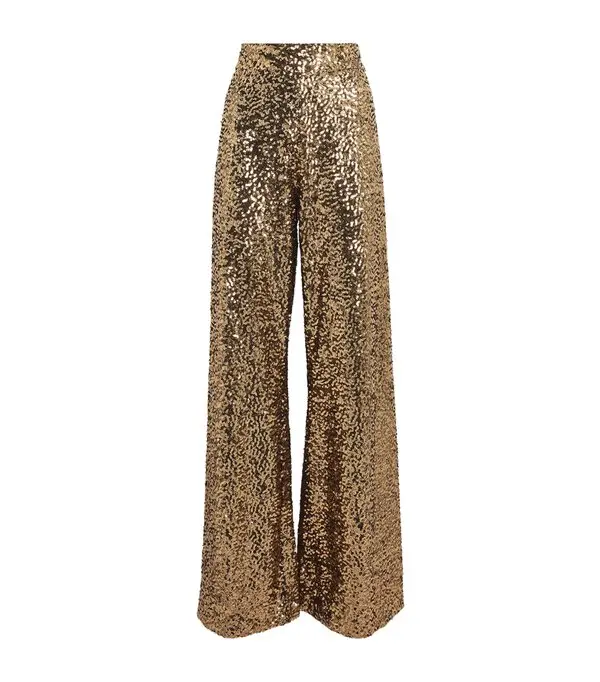 Alice + Olivia Sequin Athena Wide-leg Trousers - Gold