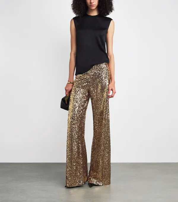 Alice + Olivia Sequin Athena Wide-leg Trousers - Gold