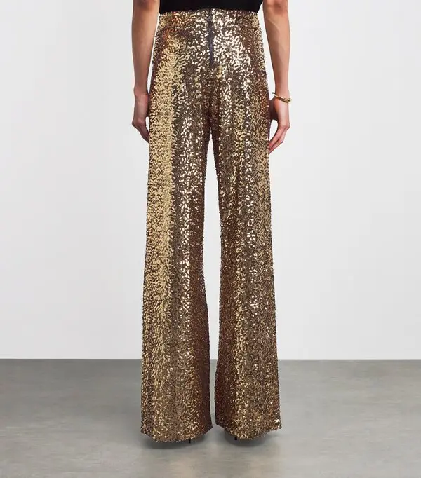 Alice + Olivia Sequin Athena Wide-leg Trousers - Gold