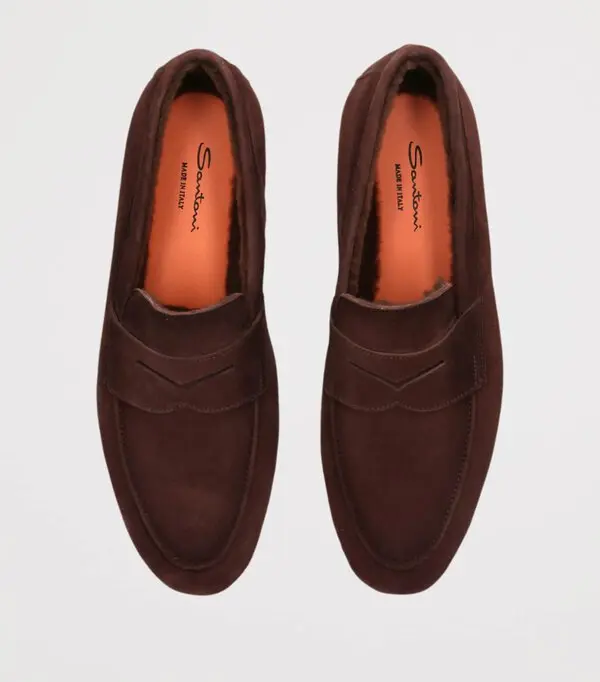 Santoni Suede Fur-trim Carlos Loafers