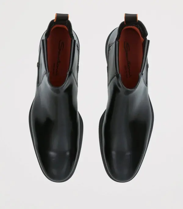 Santoni Leather Chelsea Boots - Black