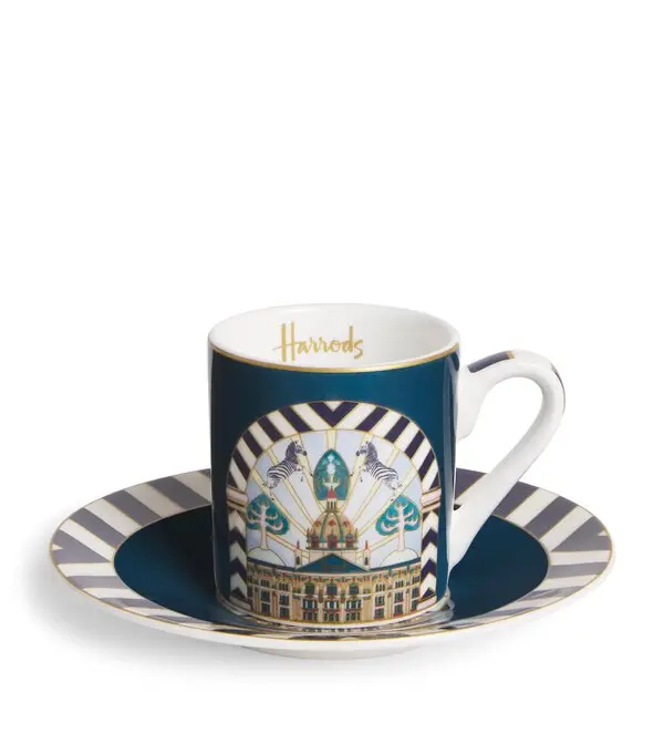 Harrods Bone China Enchanted Emporium Building Espresso Cup And Saucer - Black