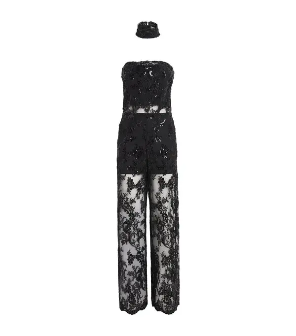 Alice + Olivia Sequin-lace Georgie Jumpsuit - Black