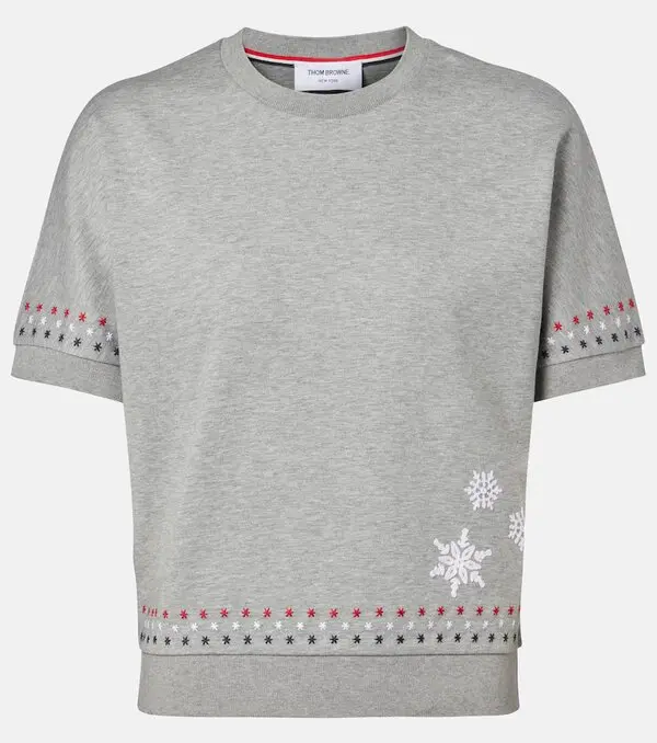 Thom Browne Embroidered Cotton Jersey T-shirt - Grey