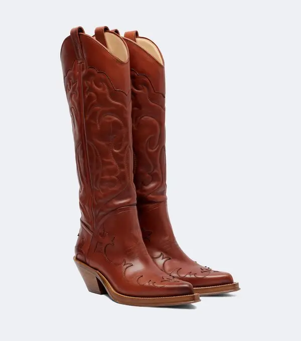 Gabriela Hearst Capitan Leather Cowboy Boots - Light Brown/red