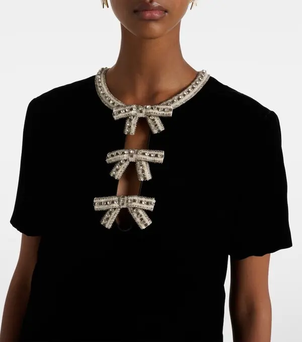 Valentino Garavani Embellished Feather-trimmed Velvet Minidress