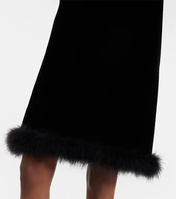 Valentino Garavani Embellished Feather-trimmed Velvet Minidress