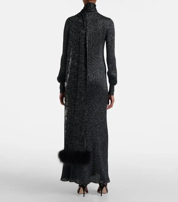 Valentino Garavani Feather-trimmed Lamé Maxi Dress