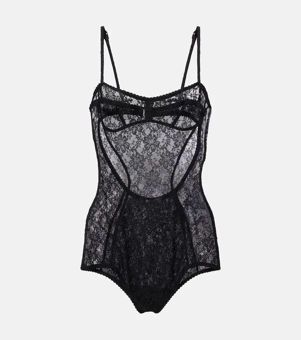 Attico Floral Lace Bodysuit - Black