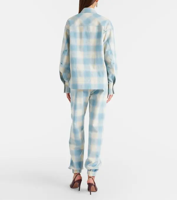 Attico Checked Cotton And Wool Tapered Pants - Blue