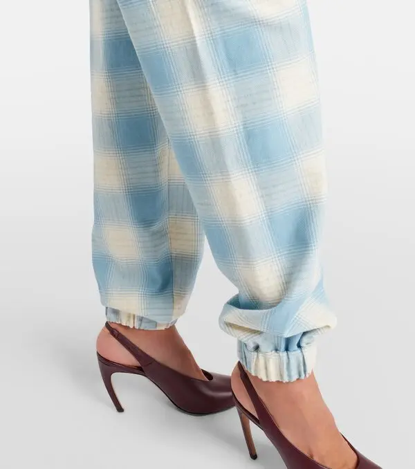Attico Checked Cotton And Wool Tapered Pants - Blue